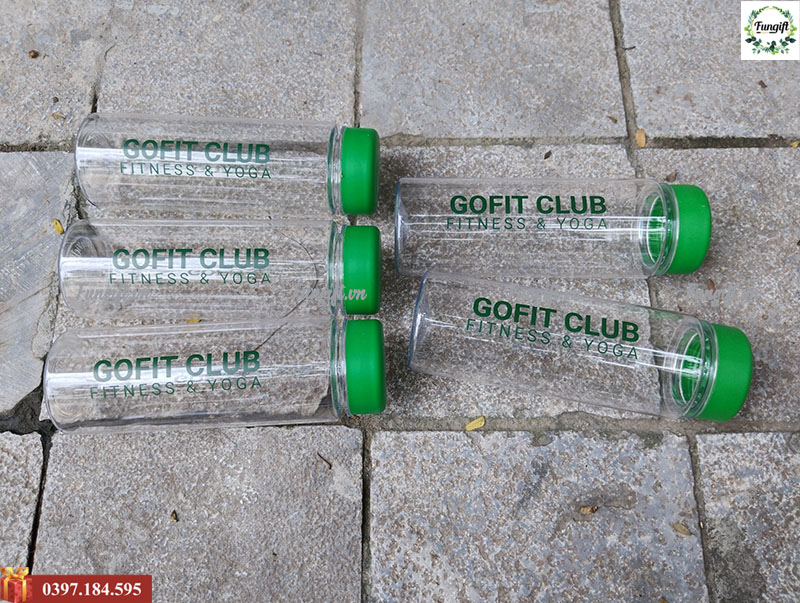 Bình nhựa in logo theo yêu cầu cho Gofit Club Fitness & Yoga