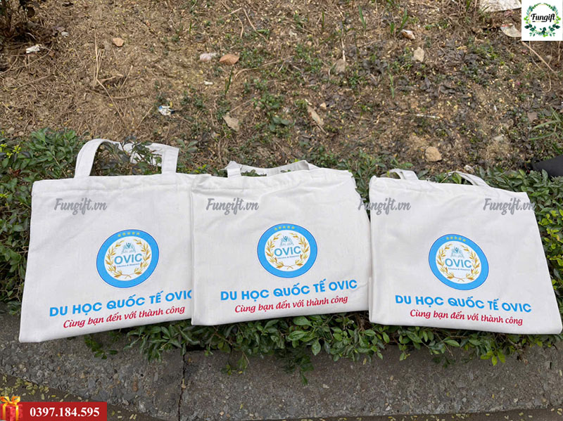Mẫu túi vải in logo quảng cáo Trung tâm du học quốc tế OVIC