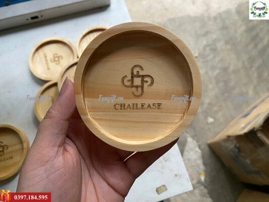 Lót Ly Gỗ Khắc Logo Chailease - Đế Lót Ly Tròn - Khắc Laser Đế Lót Ly