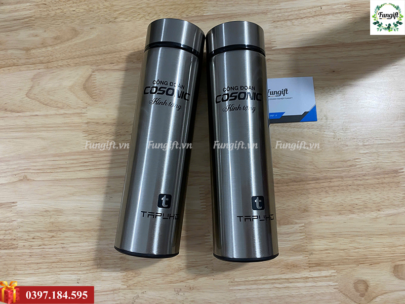 Bình nước inox 304 giữ nhiệt in logo Công Đoàn Cosonic làm quà tặng